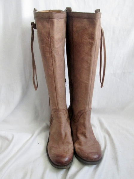 Womens NINE WEST VINTAGE AMERICA Fishtail LEATHER Moto BOOT BROWN 9.5 ...