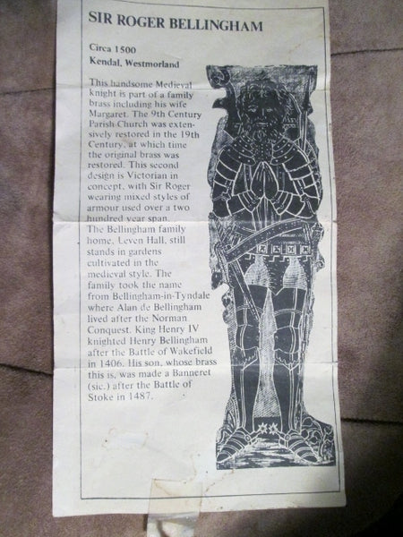 SIR ROGER BELLINGHAM MEDIEVAL KNIGHT BRASS RUBBING ART Westminster Abb ...
