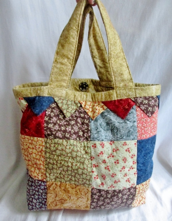 Handmade PATCHWORK Quilted Cloth BAG Tote Satchel Vegan FLORAL Multi-C ...
